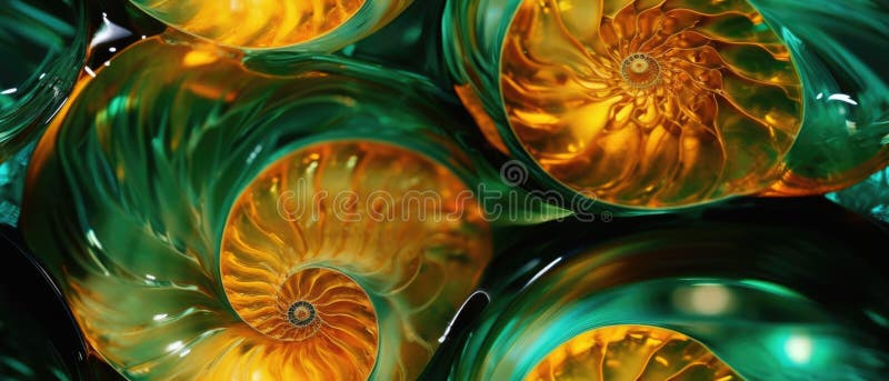 Seamless Texture of Translucent Glass Ammonite Fossil Shells in Pearlescent Green Color ...
