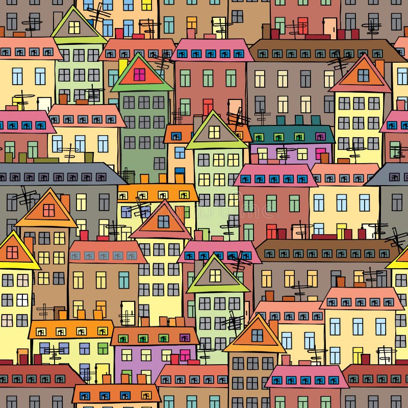Seamless Texture of Urban Homes. Stock Vector - Illustration of city ...