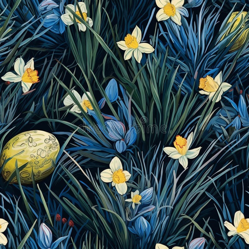 Seamless Texture of Van Gogh Style Easter Pattern. Stock Illustration ...