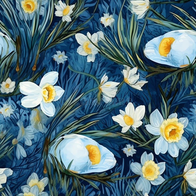 Seamless Texture of Van Gogh Style Easter Pattern. Stock Illustration ...