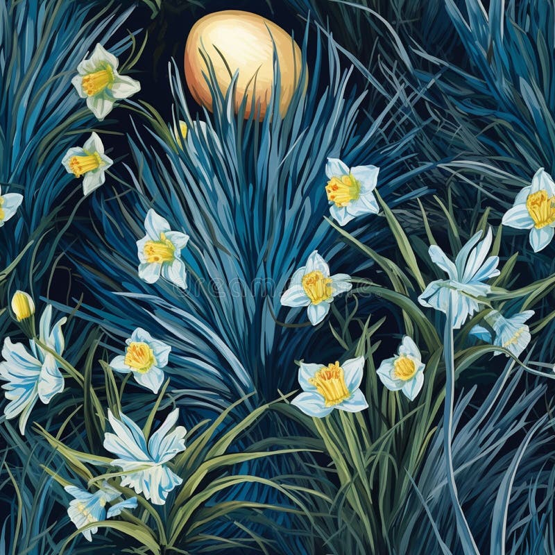 Seamless Texture of Van Gogh Style Easter Pattern. Stock Illustration ...