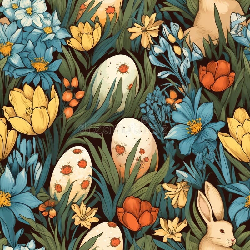 Seamless Texture of Van Gogh Style Easter Pattern. Stock Illustration ...