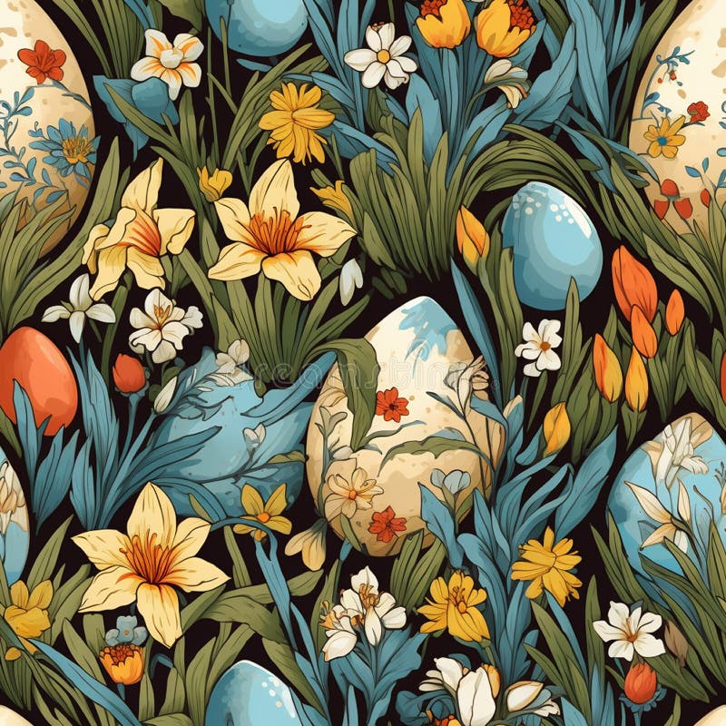 Seamless Texture of Van Gogh Style Easter Pattern. Stock Illustration ...