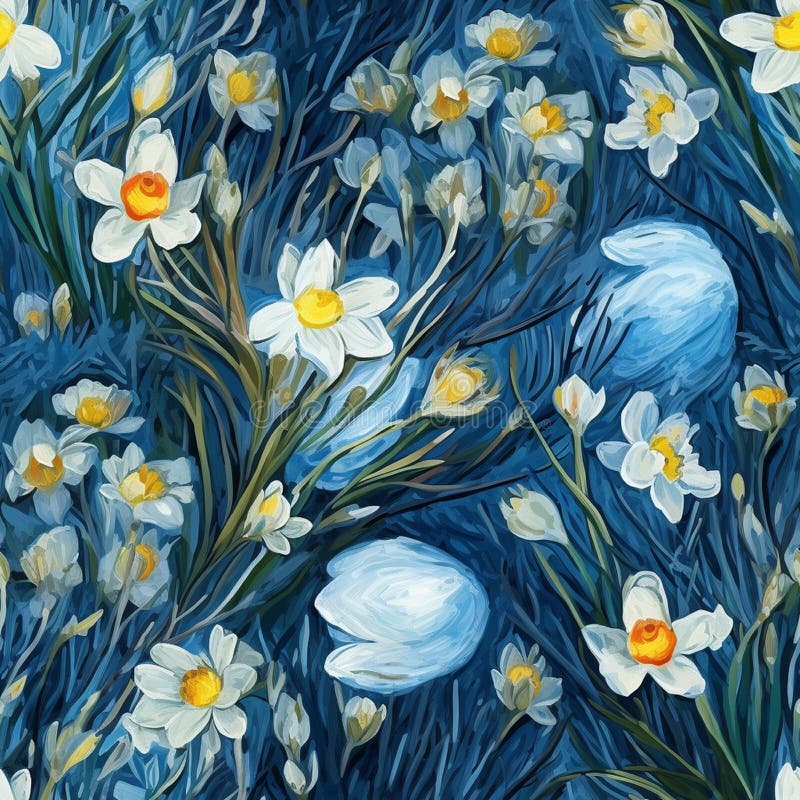 Seamless Texture of Van Gogh Style Easter Pattern. Stock Illustration ...