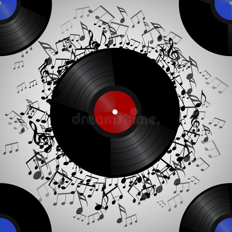 Seamless Texture with a Vinyl Record and Music Notes Stock Vector ...