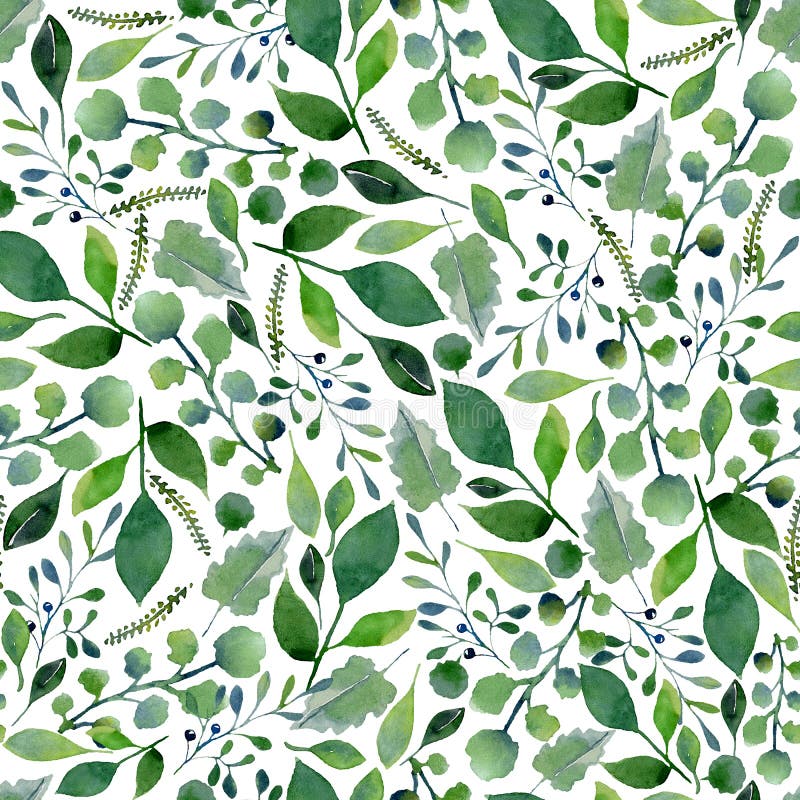 Seamless Texture of Watercolor Greenery. Fresh Spring Foliage and Tree ...