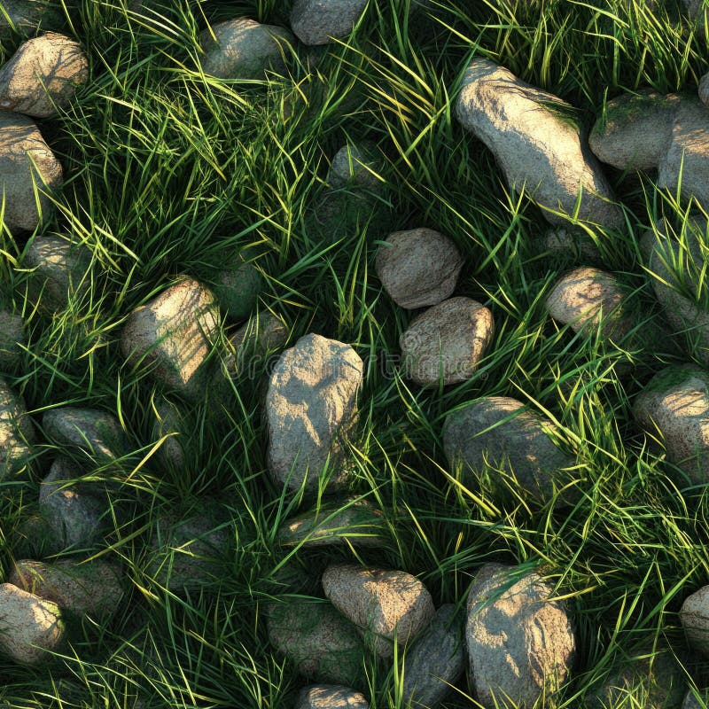 Seamless Texture of Wild Grass, Mixed with Small Stones Scattered ...