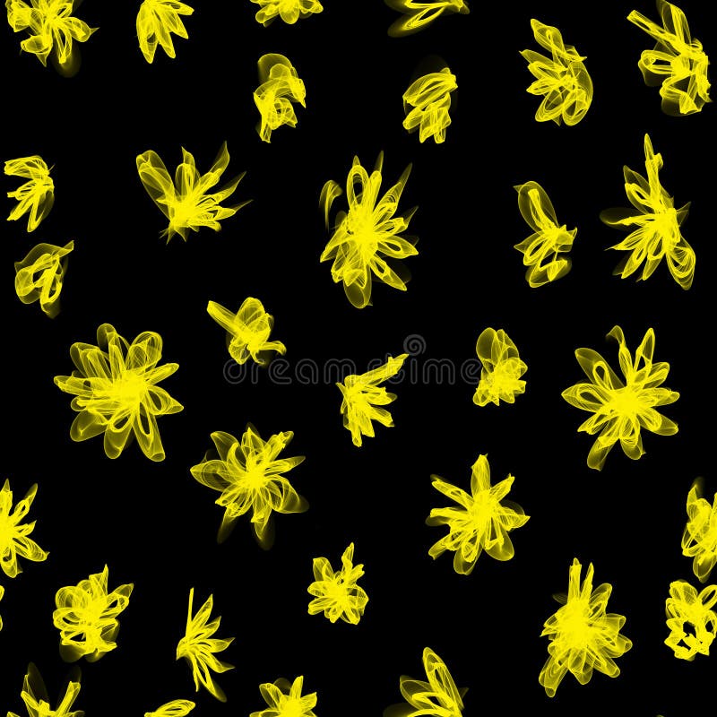 Seamless Texture with Yellow Stylized Flowers on Black Stock ...
