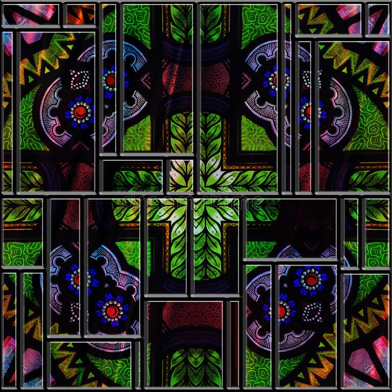 Seamless Textured Stained Medieval Pattern Glass Panel Stock ...