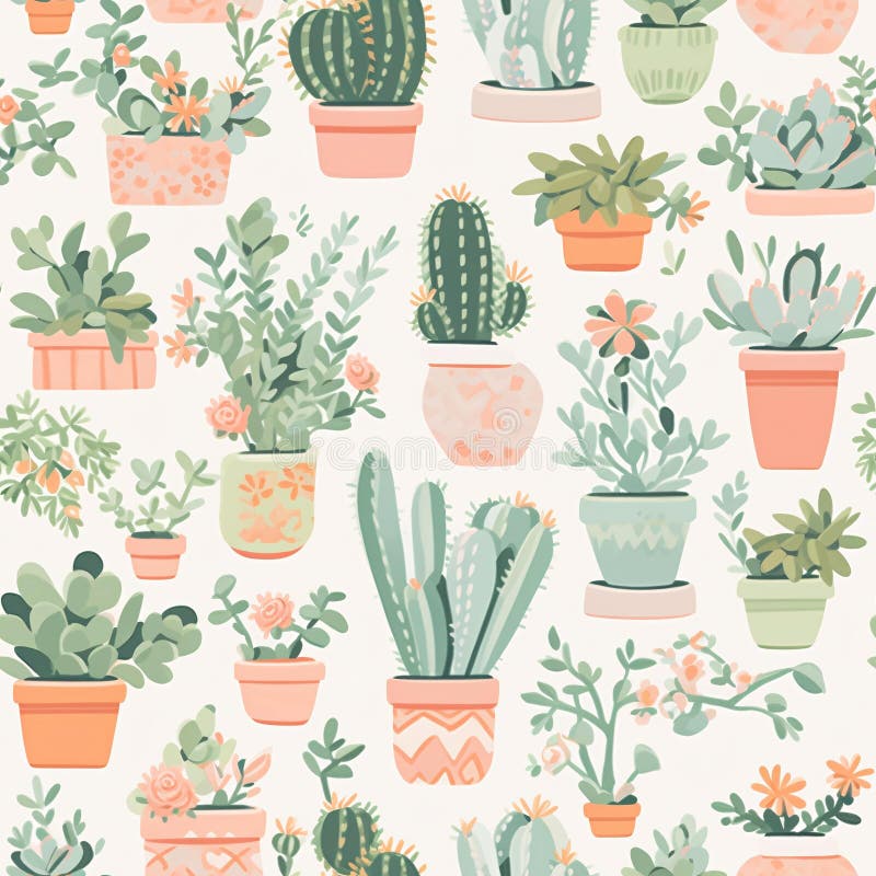 Seamless Tile Floral Pattern Background Design, Flowers Cactus Leaf ...
