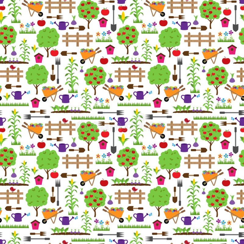 Seamless, Tileable Farming or Gardening Themed Vector Background Stock ...