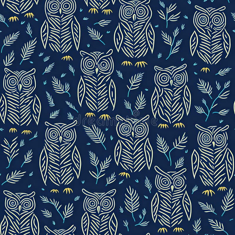 Seamless and Tileable Owl Background Pattern with Leaves Stock ...