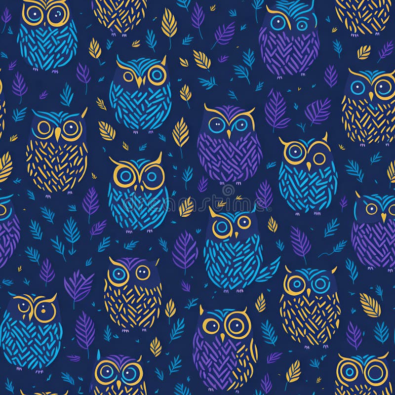 Seamless and Tileable Owl Background Pattern with Leaves Stock ...