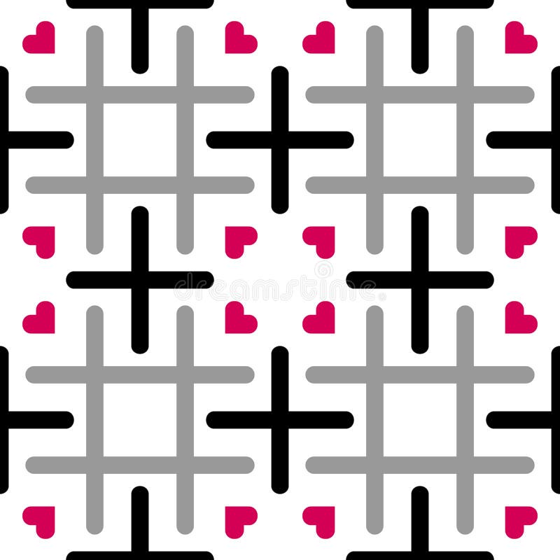 Seamless Tileable Pattern with Cross, Grid and Pink Heart Over White ...