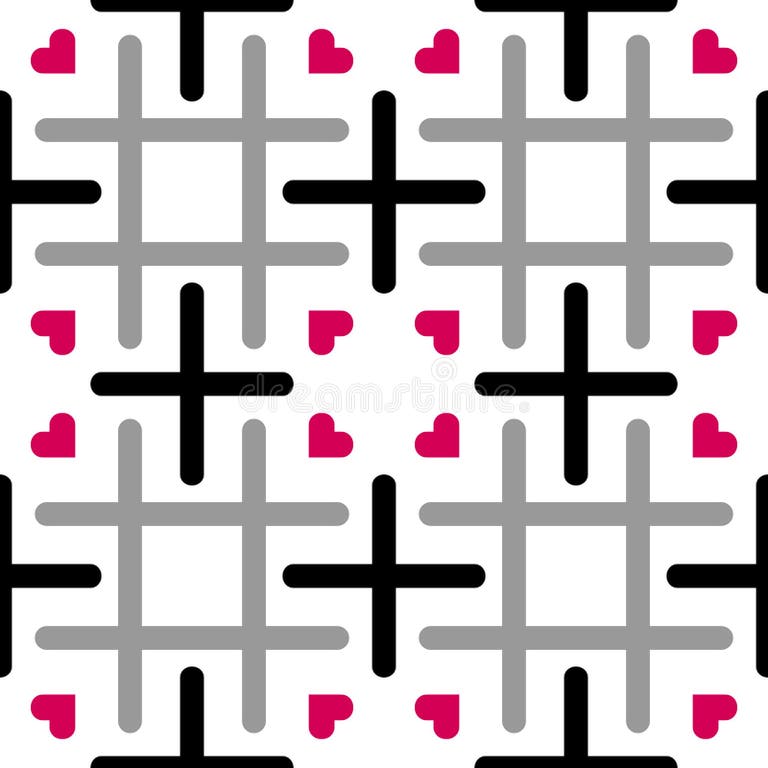 Seamless Tileable Pattern with Cross, Grid and Pink Heart Over White ...