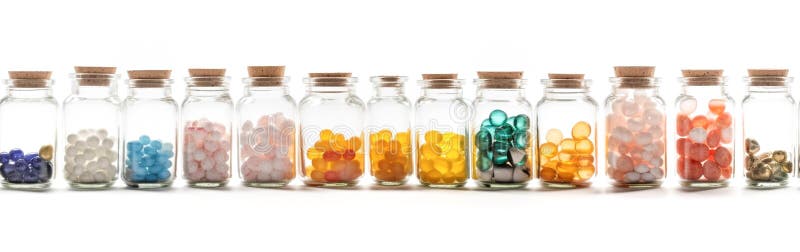 Seamless Tileable Rows of Colorful Medicine and Drug Bottles with Pills ...