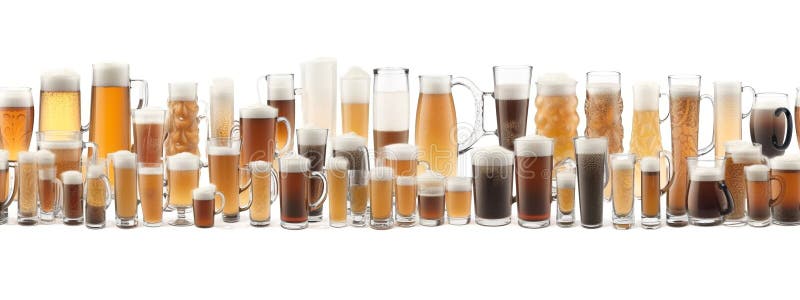 Seamless Tileable Rows of Glasses and Mugs of Beer on a White ...