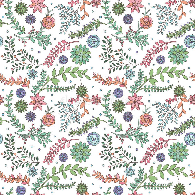 Seamless, Tileable Vector Background with Cactus and Succulents Stock ...