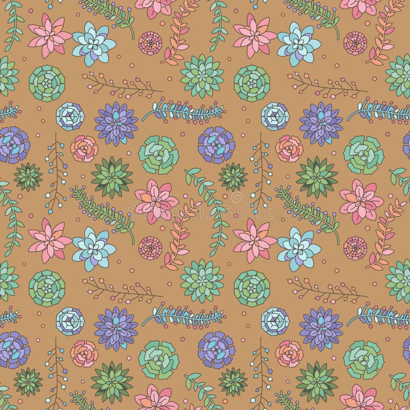 Seamless, Tileable Vector Background with Cactus and Succulents Stock ...