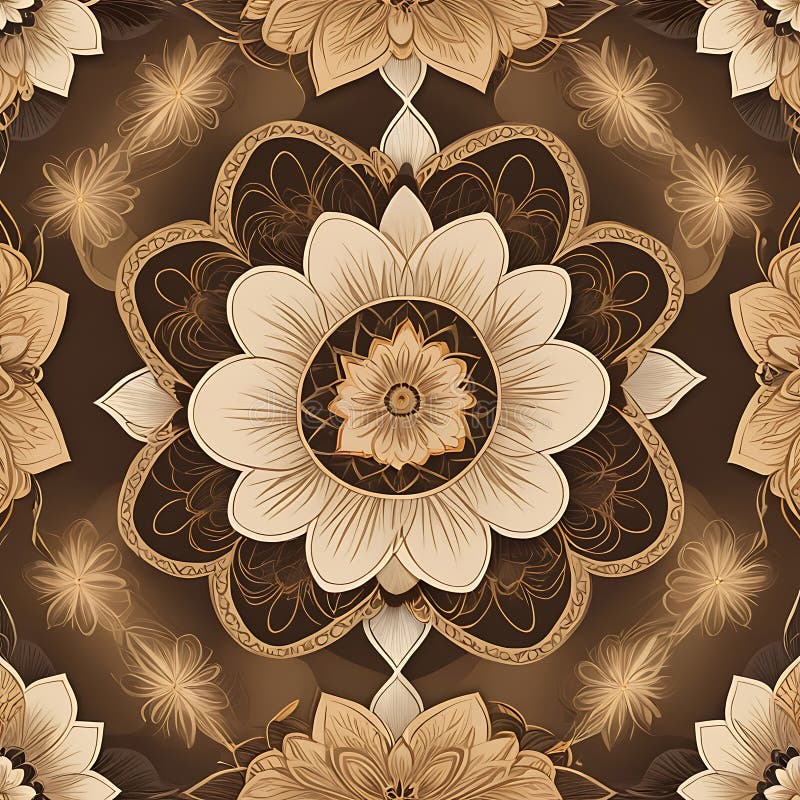 Seamless Tiling Mandala Pattern with Intricate Floral Motifs in Brown ...