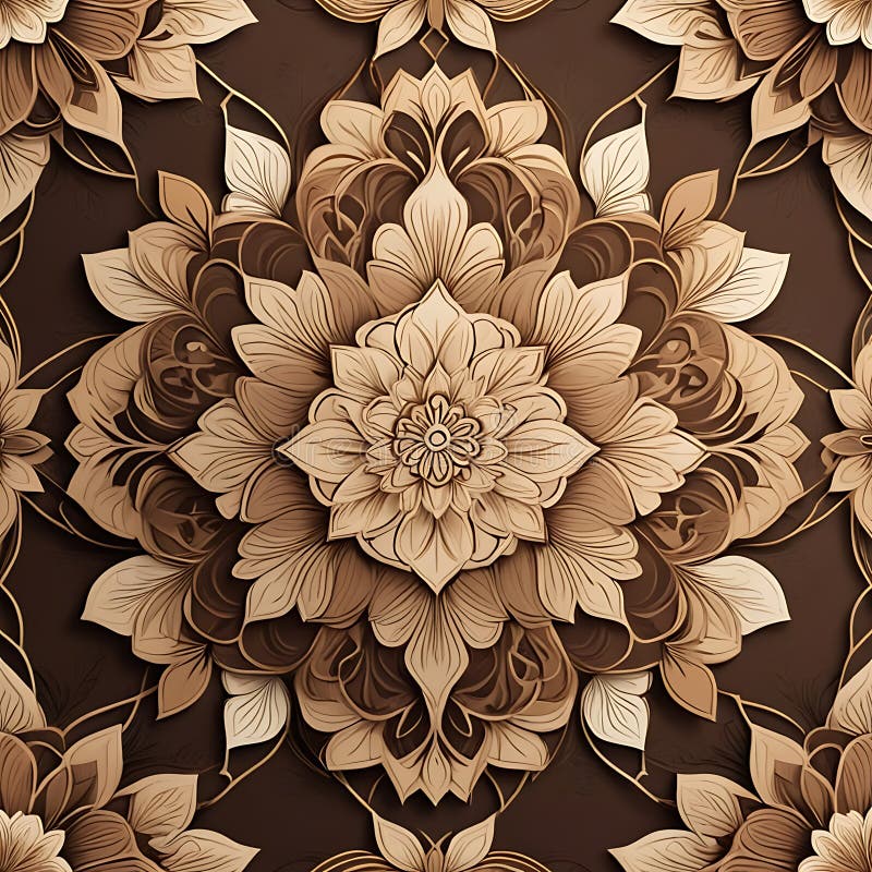 Seamless Tiling Mandala Pattern with Intricate Floral Motifs in Brown ...