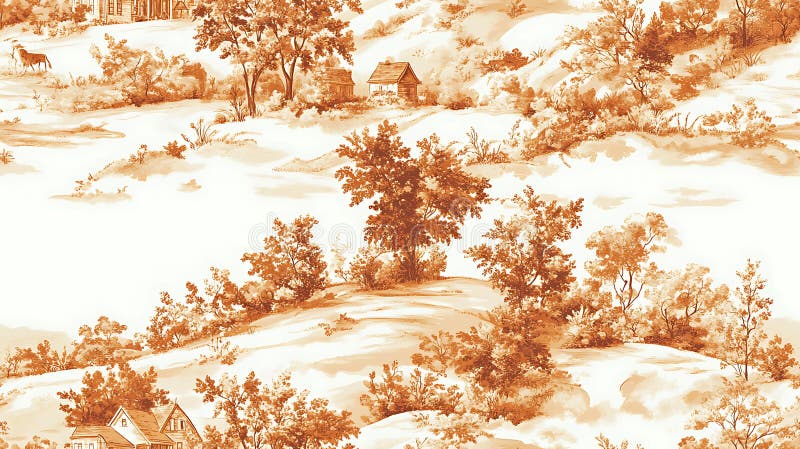 Seamless Toile Pattern Featuring Hand-drawn Classical Figures Under ...