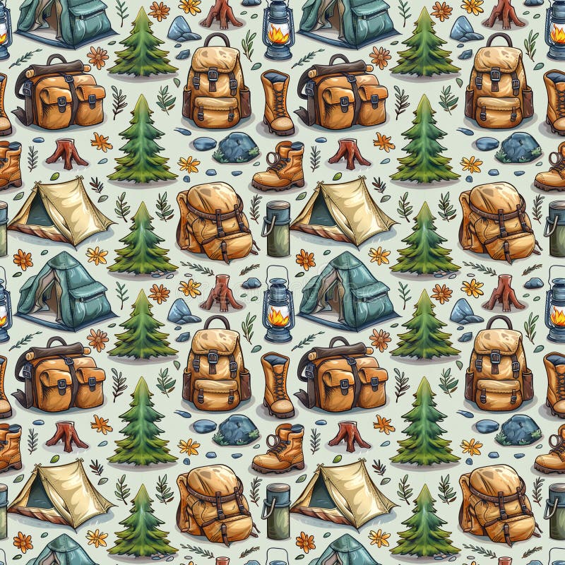 Seamless Tourist Pattern with a Symbolic Map of Hiking Routes with ...