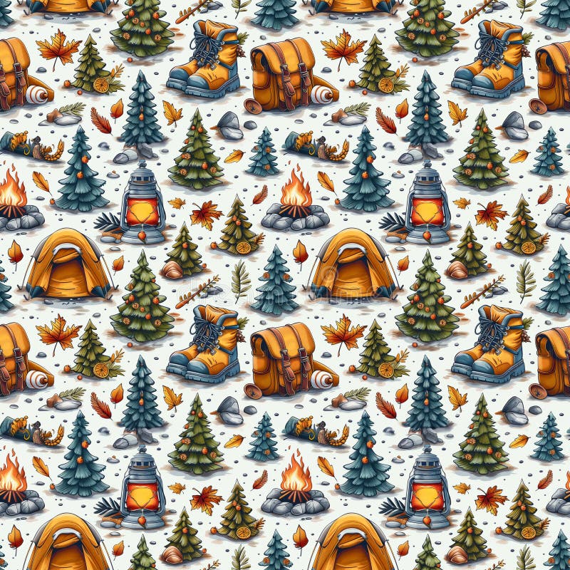 Seamless Tourist Pattern with a Symbolic Map of Hiking Routes with ...