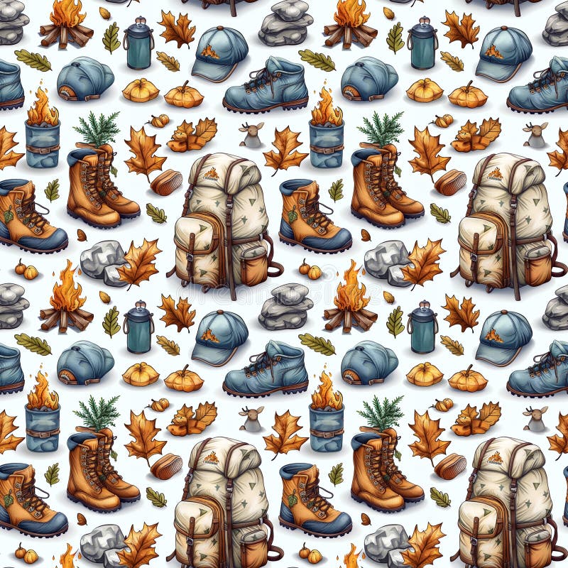 Seamless Tourist Pattern with a Symbolic Map of Hiking Routes with ...