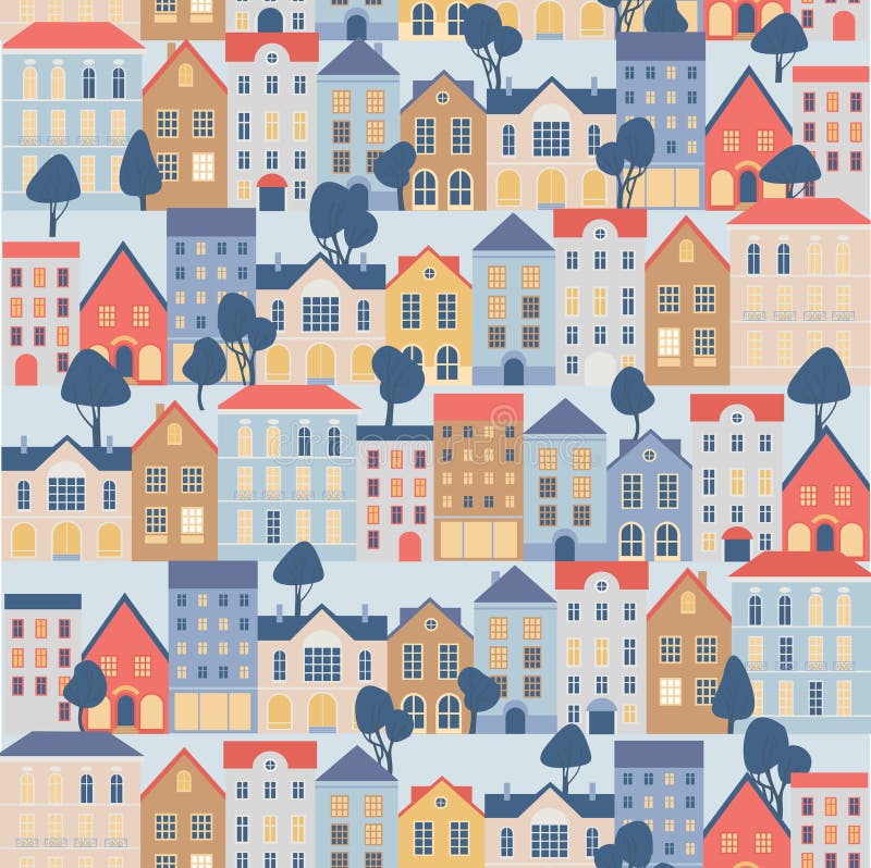 Seamless Town Pattern. Endless Background with Cute Small Houses and ...