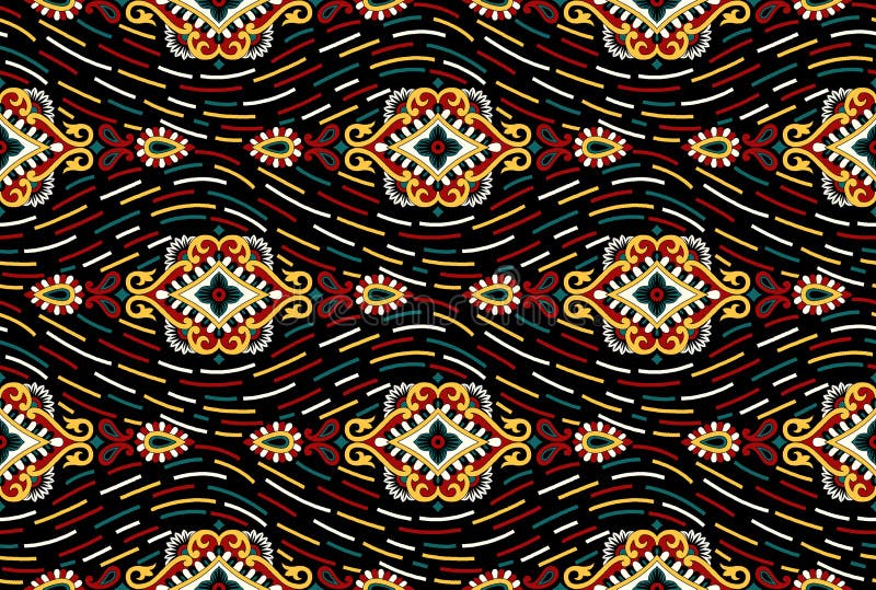 Seamless Traditional Asian Pattern on Black Background Stock ...