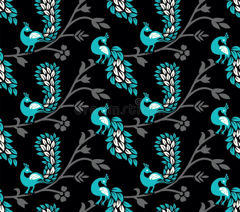 Seamless Traditional Asian Peacock Pattern Design Stock Vector ...