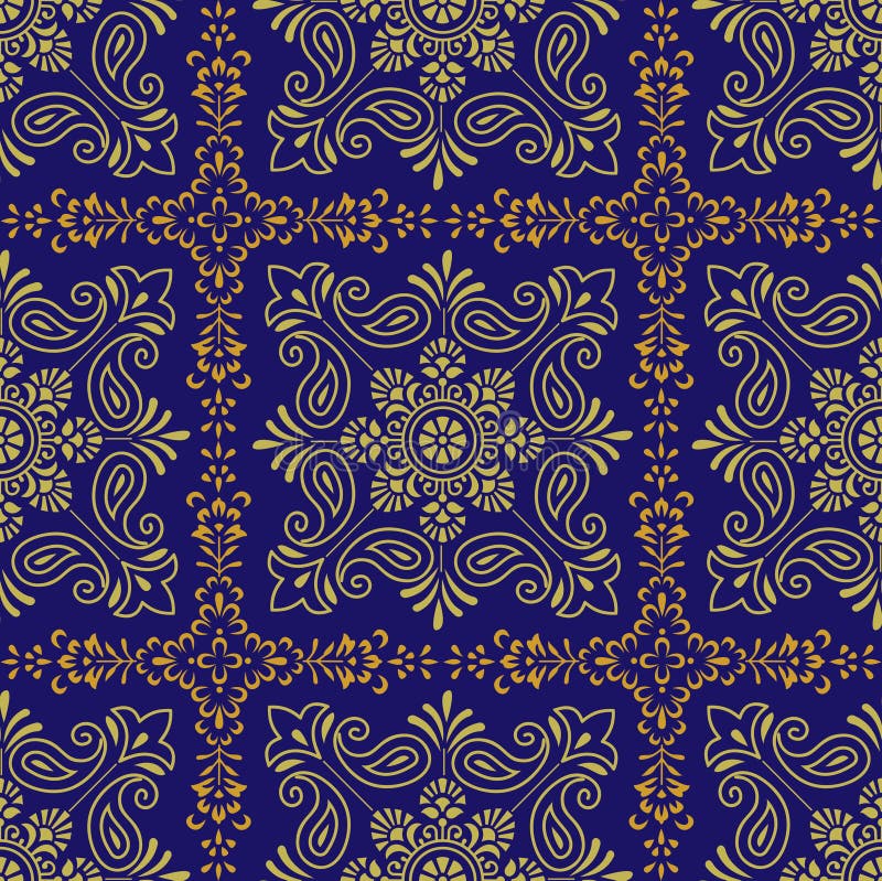 Seamless Traditional Indian Vector Pattern on Blue Background Stock ...