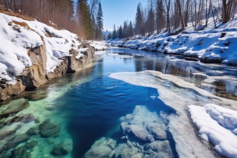 Seamless Transition of a Hot Spring into a Cold River Stock Photo ...
