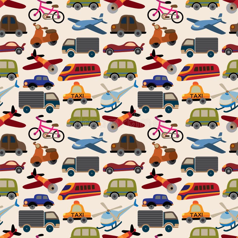 Seamless Pattern with Colorful Cartoon Transport. Cute Background with ...