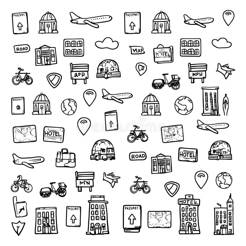 Seamless Travel and City Life Doodle Background Stock Vector ...