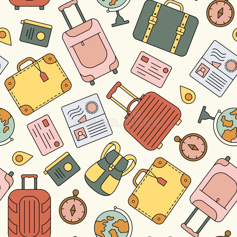 Seamless travel pattern. stock vector. Illustration of globe - 93522071