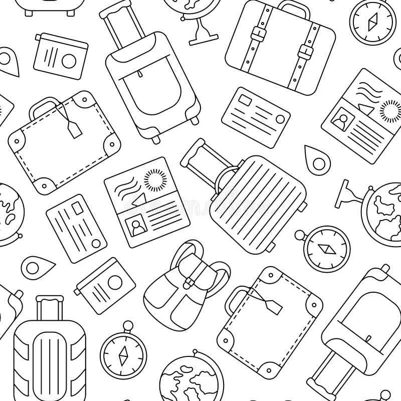 Seamless travel pattern. stock vector. Illustration of line - 93522102