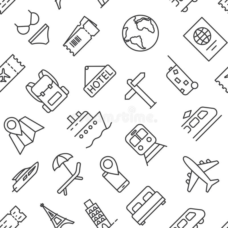 Seamless Travel Pattern on White Background Stock Illustration ...