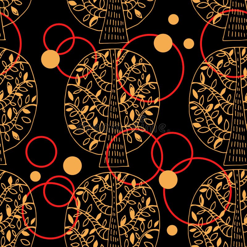 Seamless Tree Pattern on Black Stock Illustration - Illustration of ...