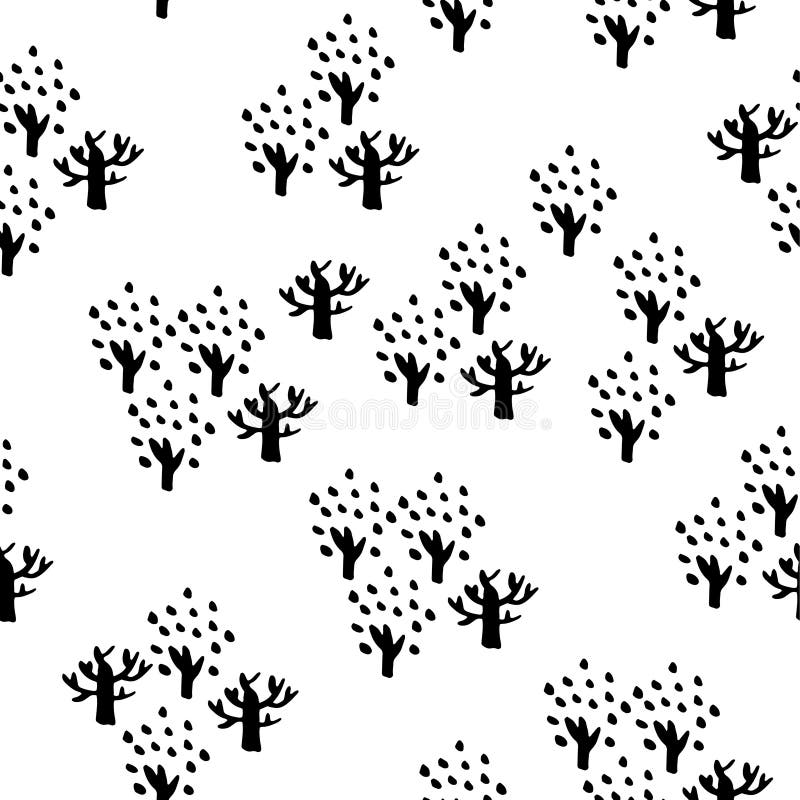 Seamless Tree Pattern. Hand Drawn Background for Design and Decoration ...