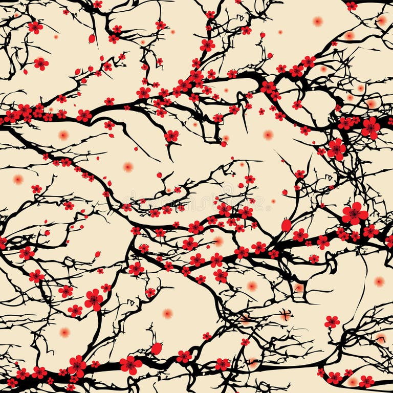 Seamless Tree Pattern. Japanese Cherry Blossom Stock Vector ...