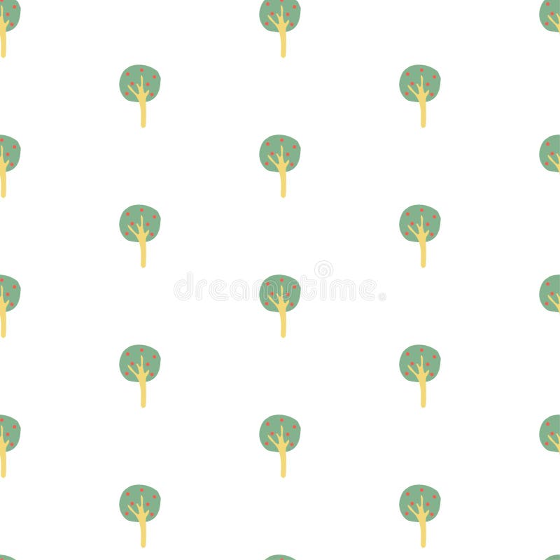 Seamless Tree Pattern on White Background Stock Illustration ...