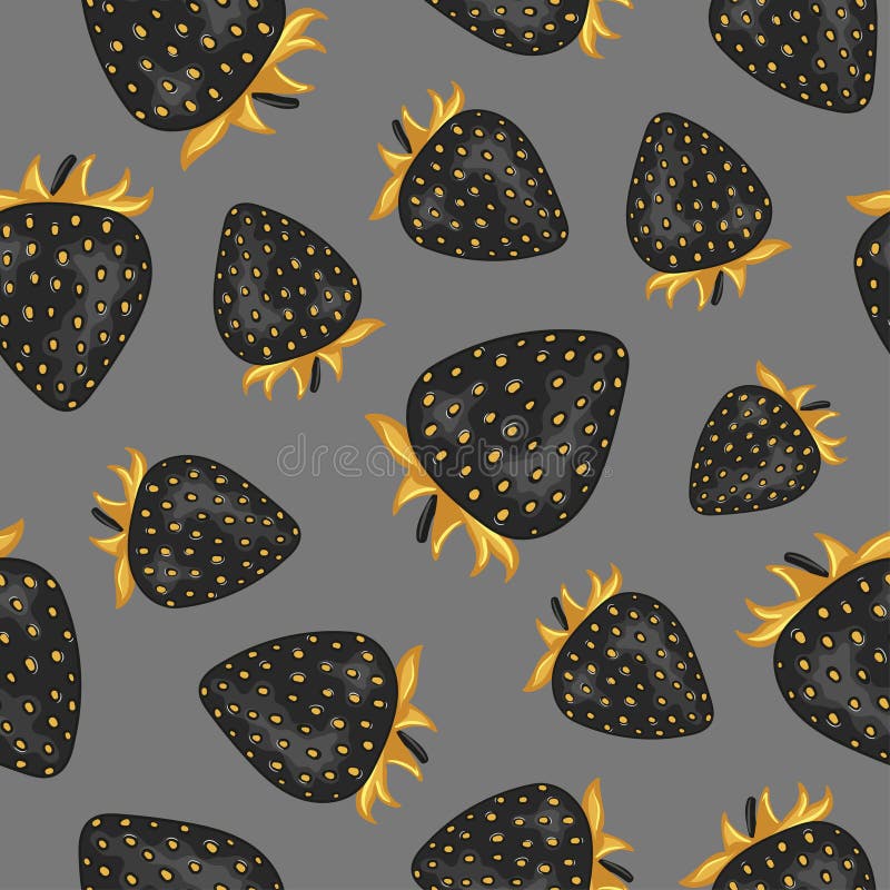 Seamless Trendy Black and Golden Strawberry Pattern Stock Vector ...