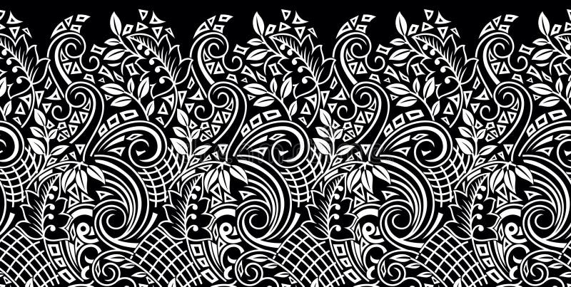 Seamless Black and White Tribal Floral Border Design Stock Vector ...