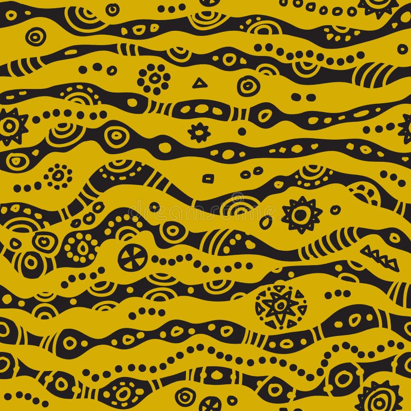 Seamless Tribal Pattern on the Yellow Background.African Wavy Striped ...