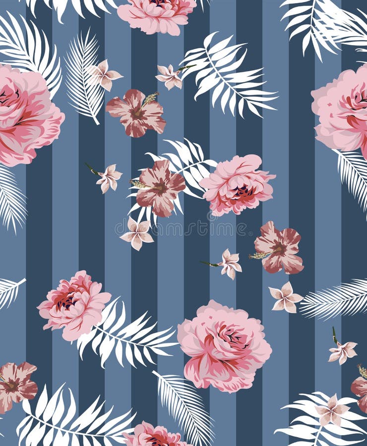 Seamless Tropical Flower with Leaves Small Flowers Pattern Stock Vector ...