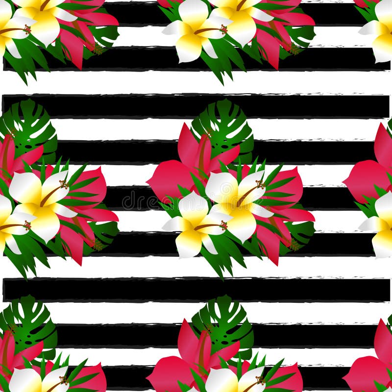 Seamless Tropical Flower Pattern Stock Vector - Illustration of blue ...