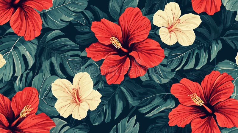 Seamless Tropical Hibiscus Pattern for Fabric Printing Generative AI ...