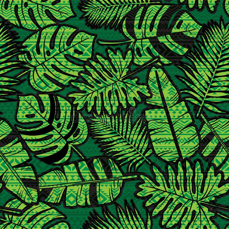 Seamless Tropical Jungle Print with Aztec Inlaid Pattern Stock ...